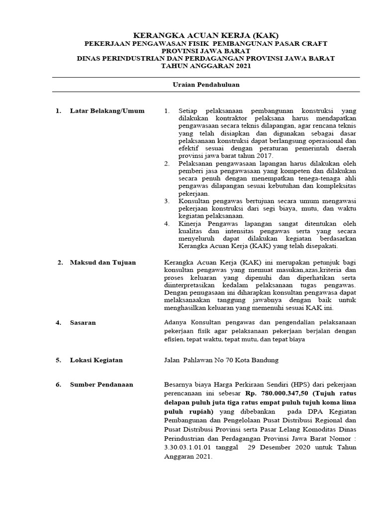 KAK Pengawasan Pembangunan Pasar Craft | PDF