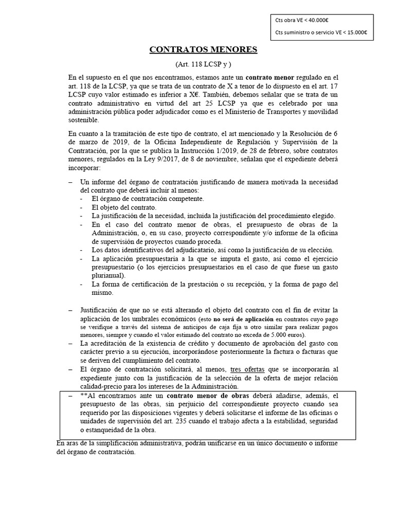 Guía de Contratos Menores LCSP | PDF