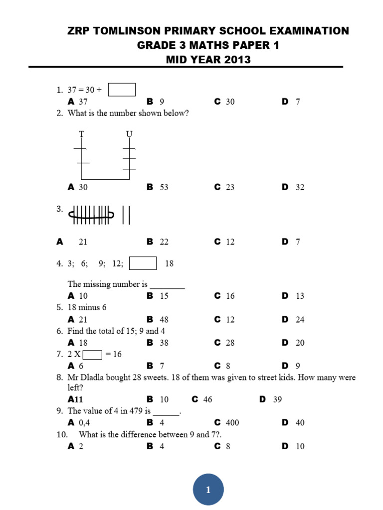 Grade 3 Maths Exam Paper 2013 | PDF | Mathematics | Geometric Objects
