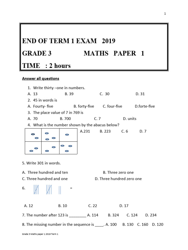 Grade 3 Maths 1 | PDF | Mathematics | Student Assessment And Evaluation