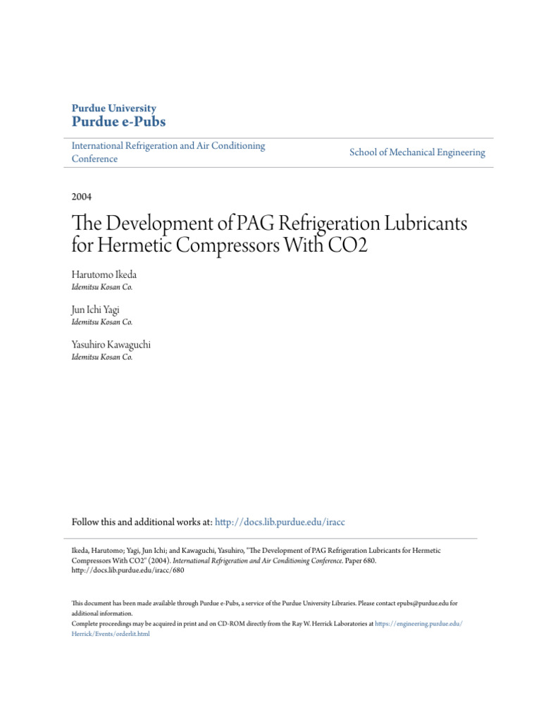 The Development of PAG Refrigeration Lubricants For Hermetic Comp | PDF ...