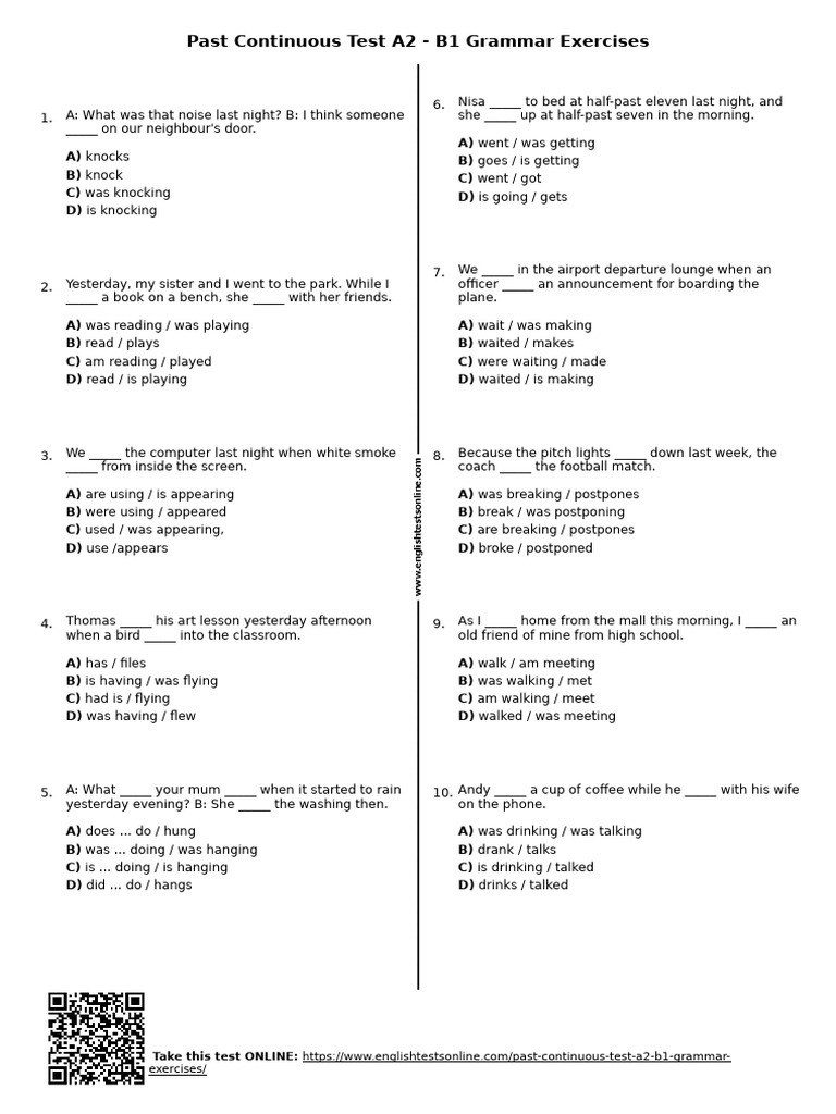 Past Continuous Test A2-B1 Exercises | PDF
