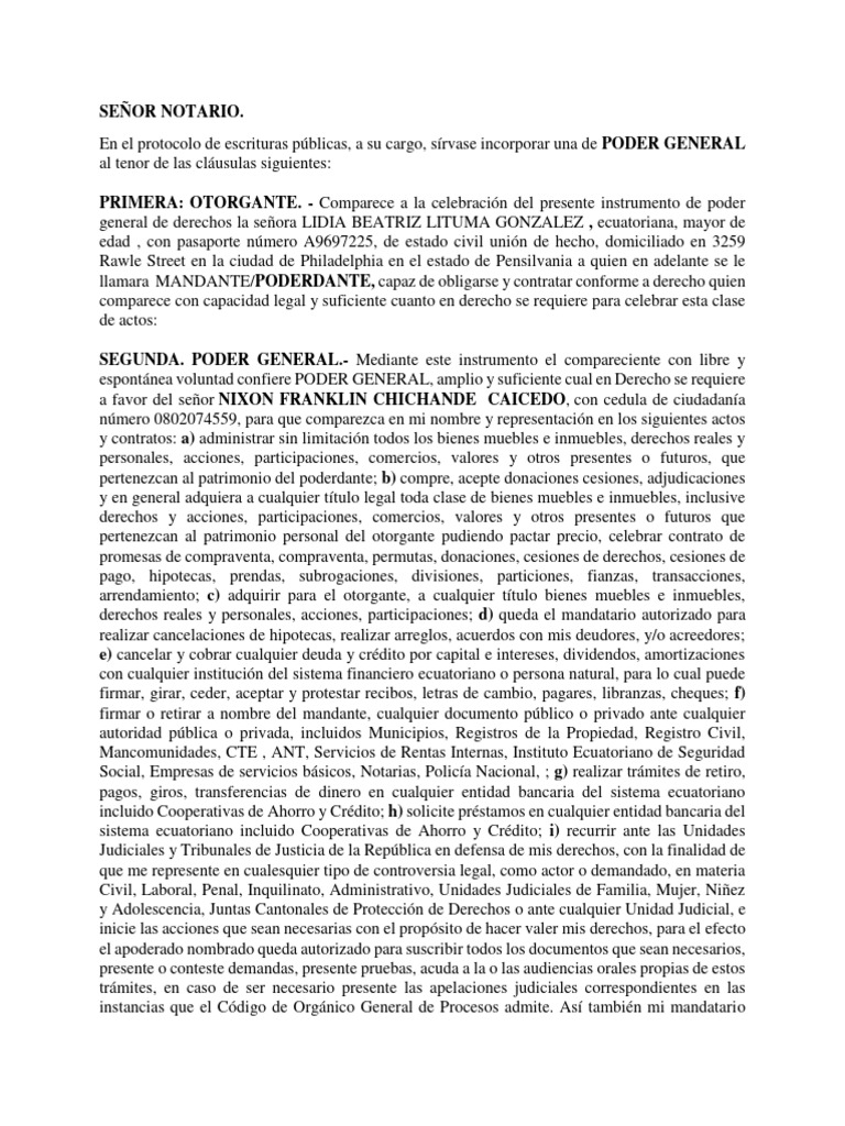 Minuta Poder General LIDIA LITUMA | PDF | Judicaturas | Bancos