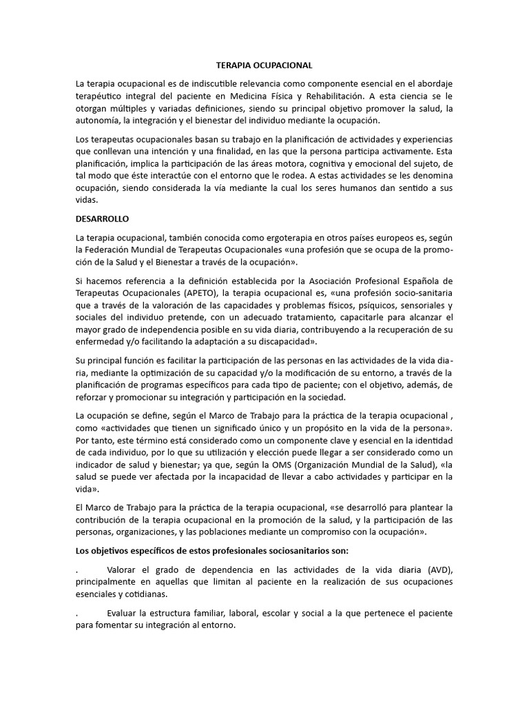 Importancia de la Terapia Ocupacional | PDF | Terapia ocupacional ...
