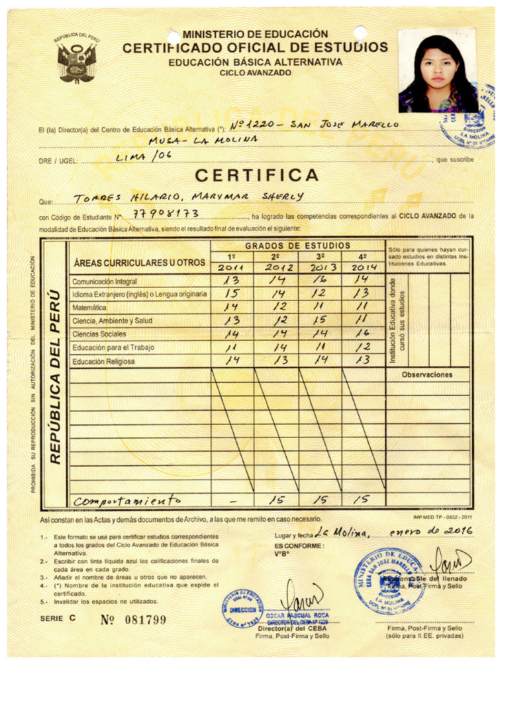 CERTIFICADO DE ESTUDIO | PDF