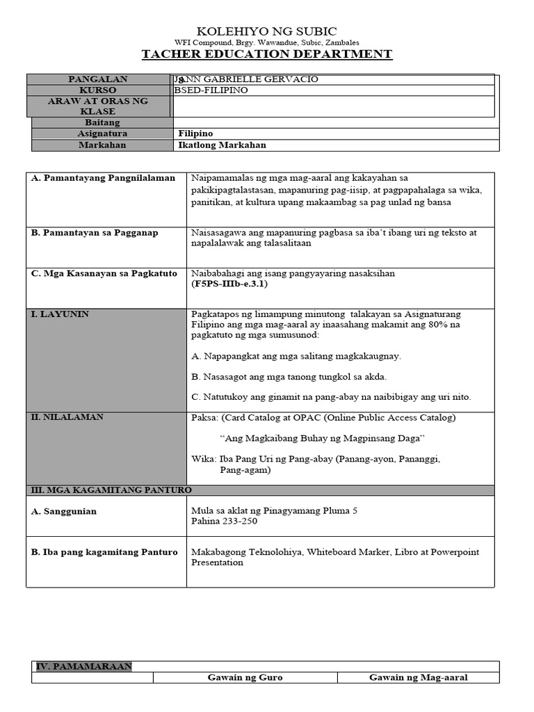 Old lesson plan | PDF