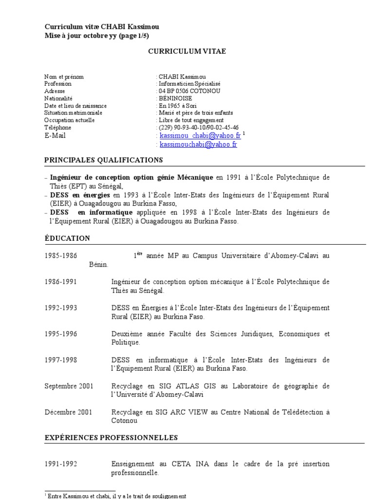 CV Informaticien Spécialisé CHABI Kassimou | PDF | Informatique | Bases ...