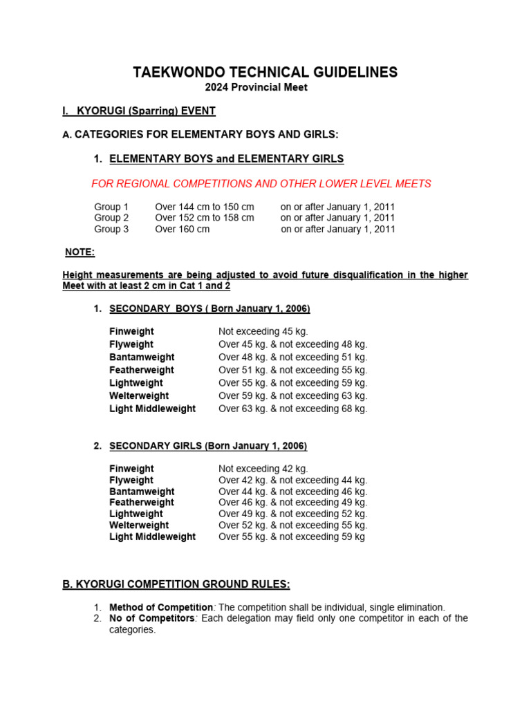 TAEKWONDO Technical Guidelines Prov Meet 2024 2 Download Free PDF