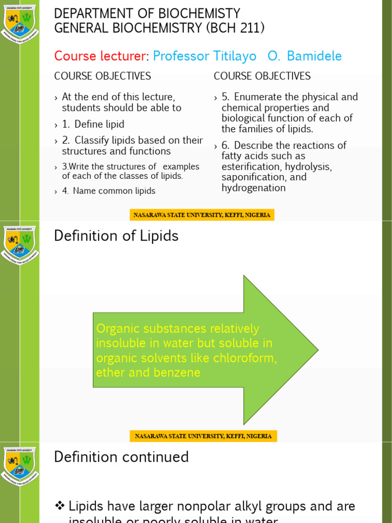BCH 211 Lecture Note-1 | PDF | Fatty Acid | Polyunsaturated Fat