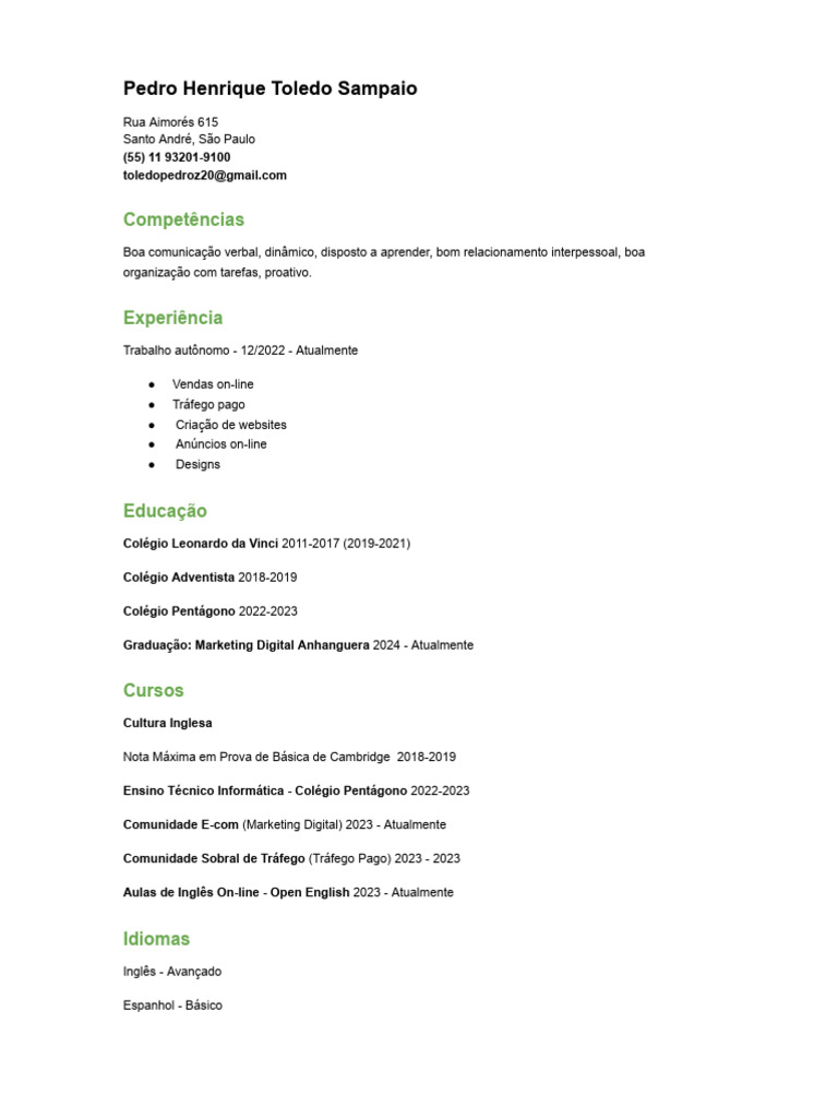 CV Pedro Henrique 2024 | PDF