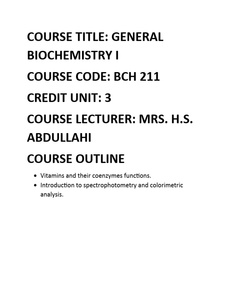 BCH 211 Lecture Note | PDF | Nutrients | Vitamin
