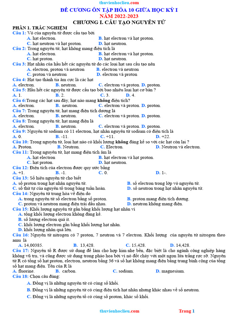 thuvienhoclieu.com-De-cuong-on-Hoa-10-giua-HK1-nam-2022-2023 | PDF