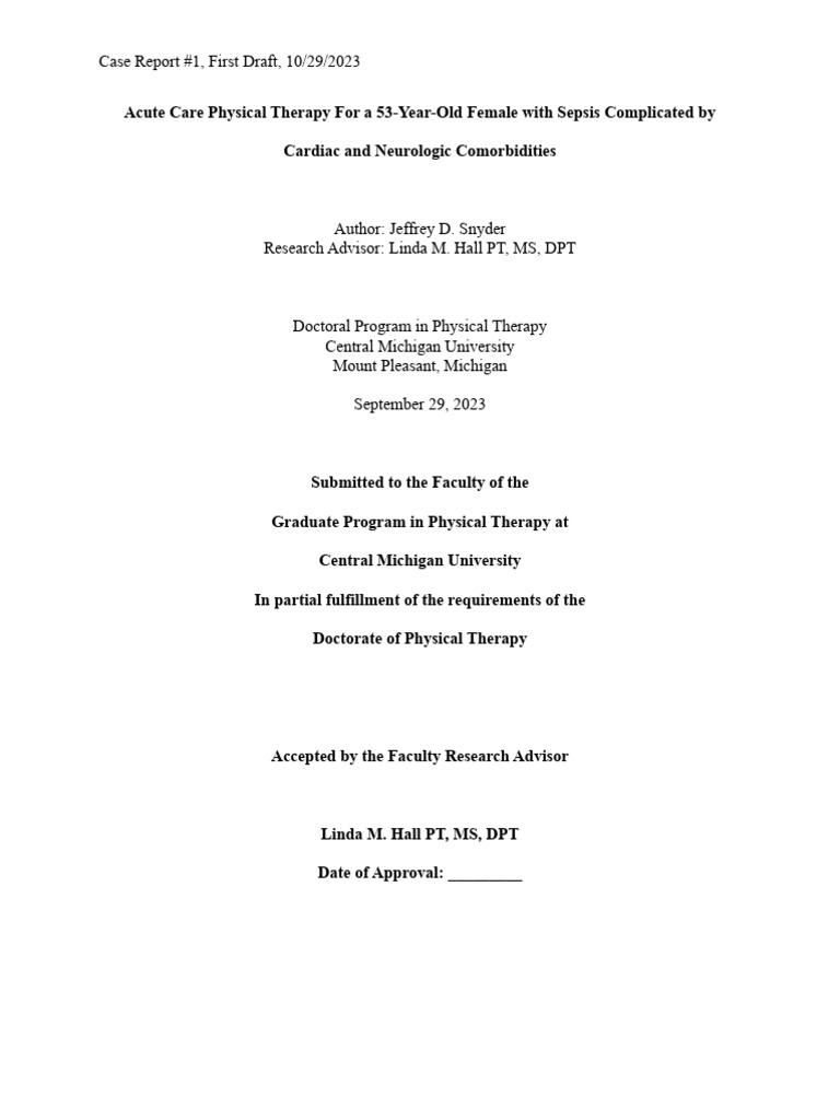Case Report 1 Final Draft | PDF | Sepsis | Physical Therapy