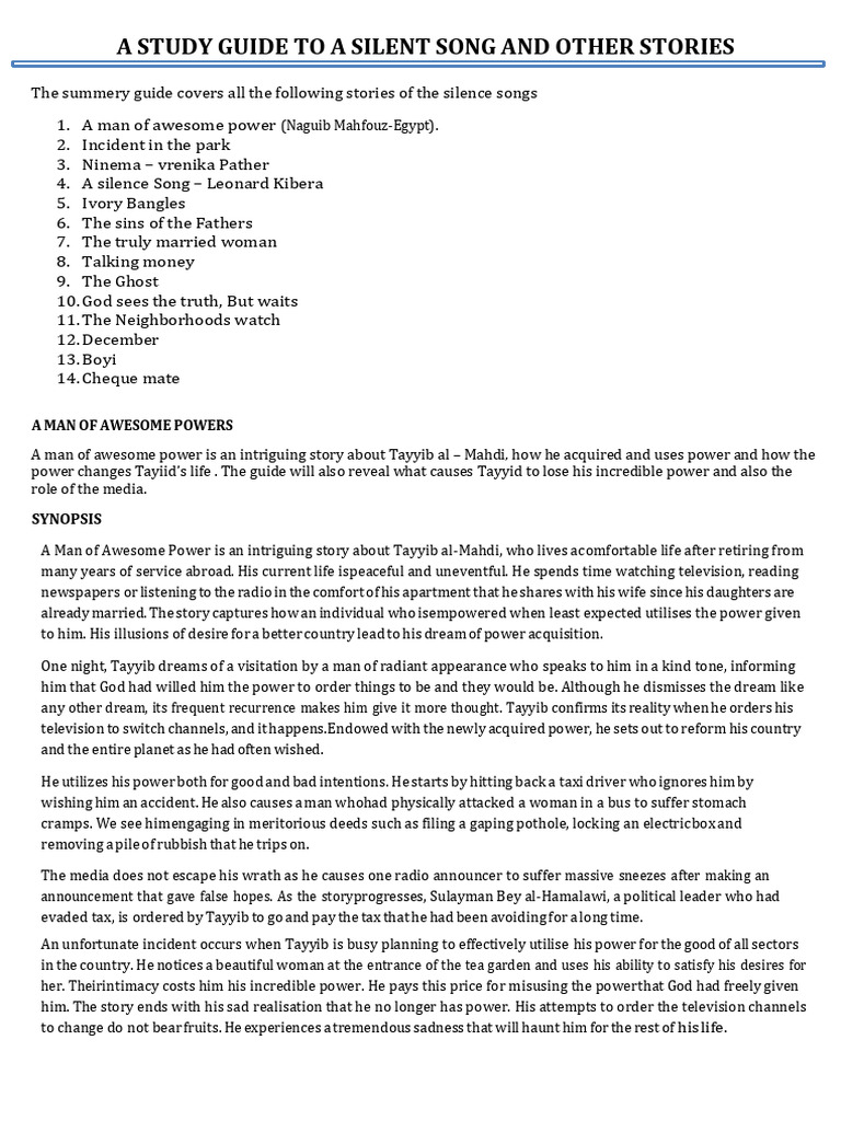 A SILENT SONG AND OTHER STORIES - 2nd Guide | PDF | Jesus | Ivory