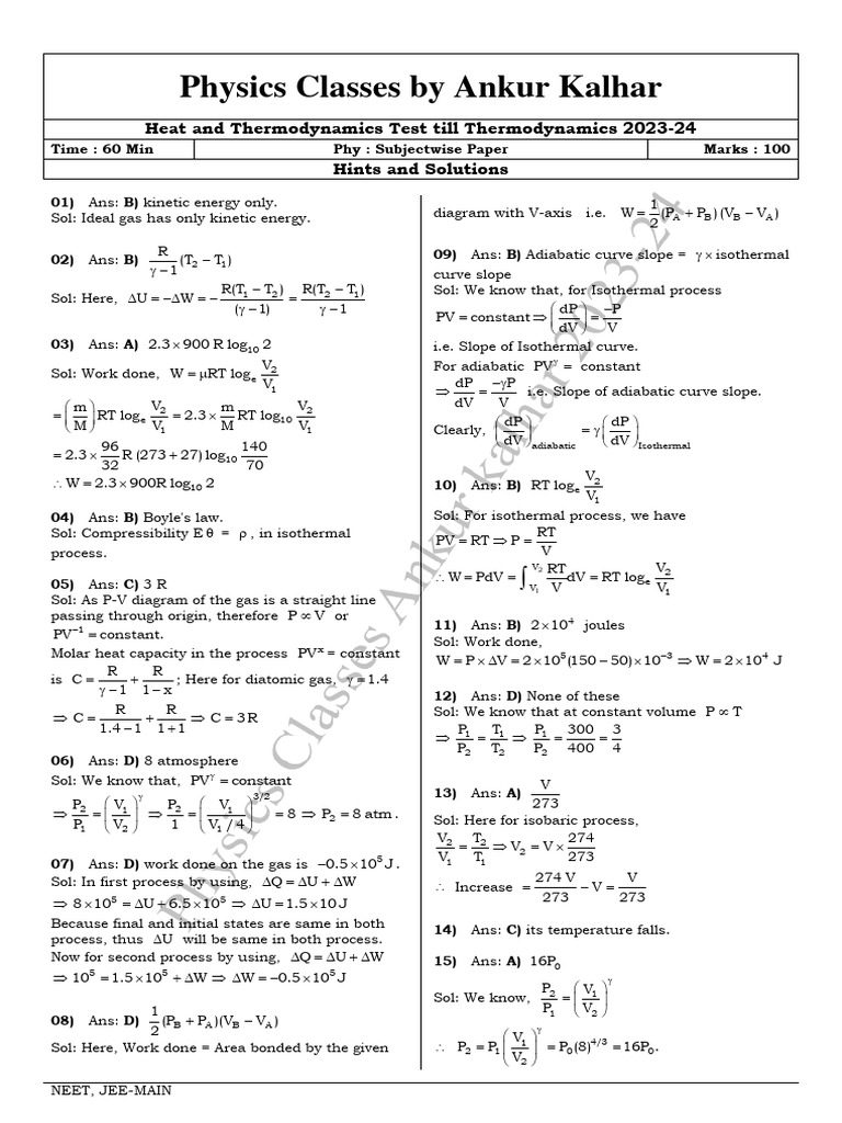 Heat and Thermodynamics Test Till Thermodynamics Sol | PDF | Metrology ...