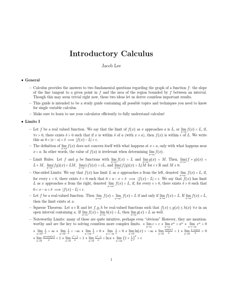 Introductory Calculus: Jacob Lee | PDF | Derivative | Integral