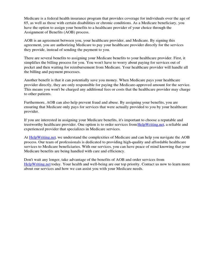 Assignment of Benefits Medicare | PDF | Medicare (United States ...