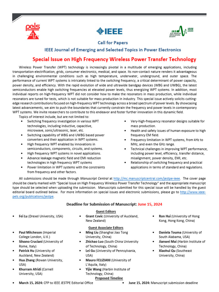 JESTPE - Special - Issue - Wireless Power Transfer | PDF | Electromagnetism | Electronics