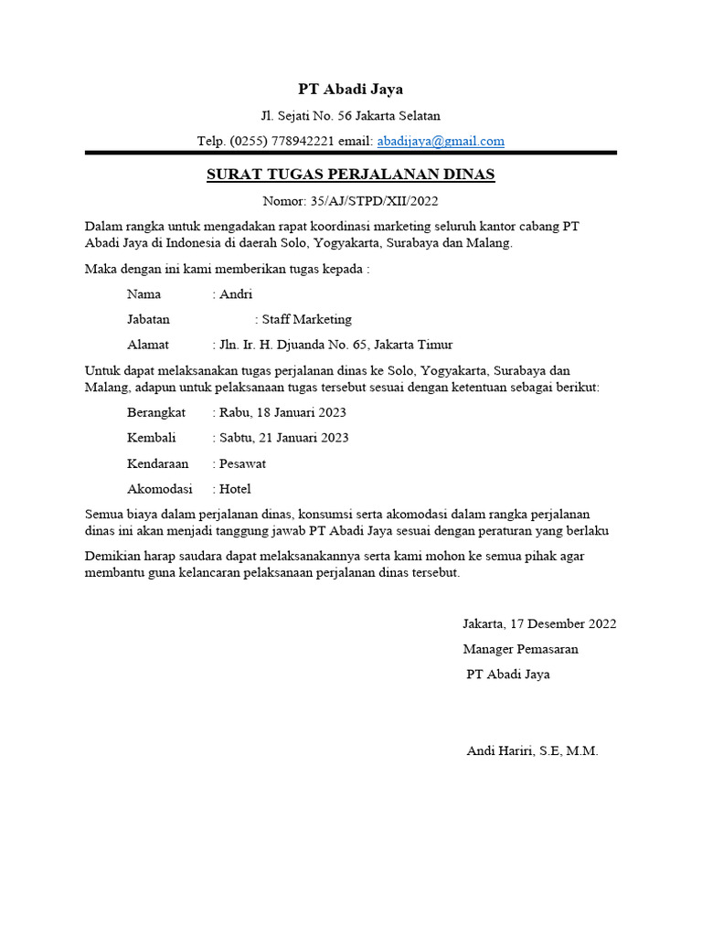 SURAT PERJALANAN DINAS | PDF