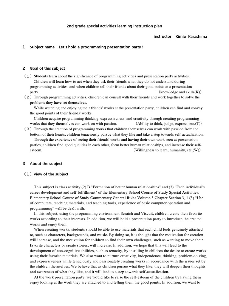 Scratch - Special activity instruction plan programming education | PDF | Thought | Scratch ...