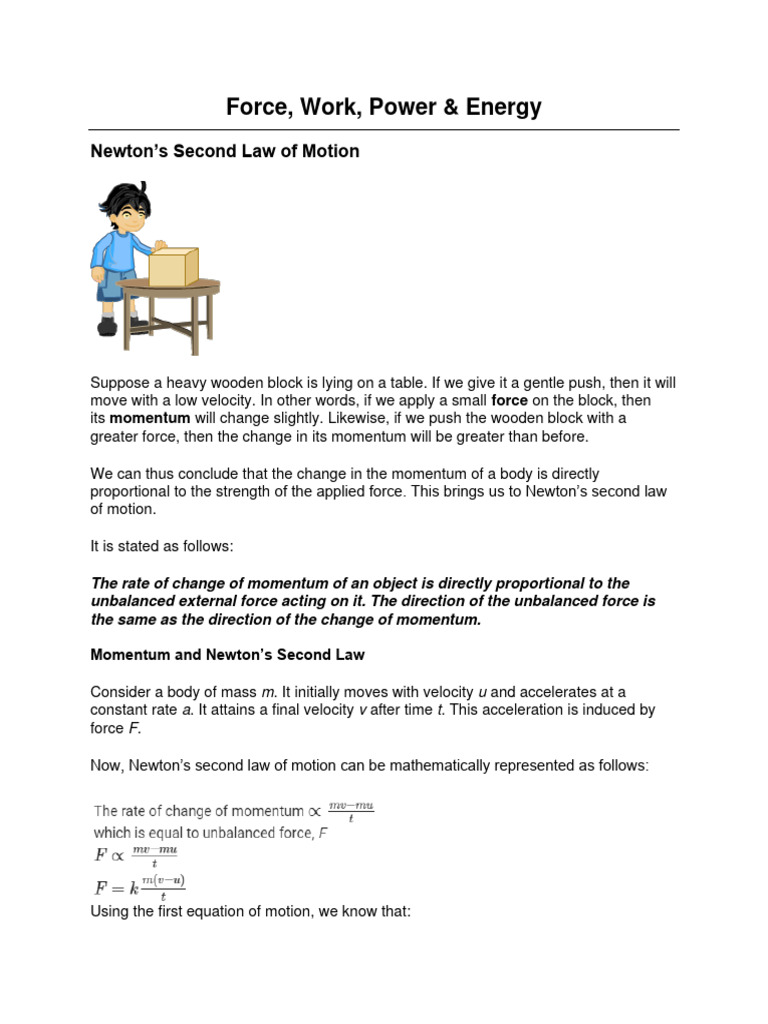 Force, Work, Power & Energy (1) Icse | PDF | Force | Torque
