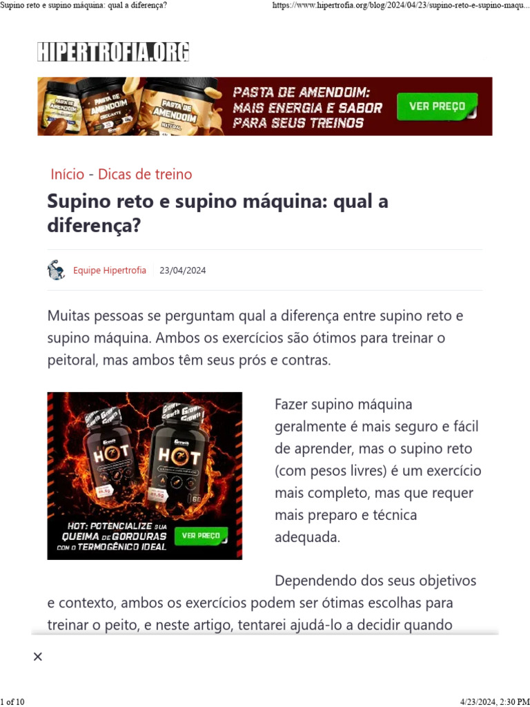 Diferenças entre Supino Reto e Máquina | PDF | Treinamento de força ...