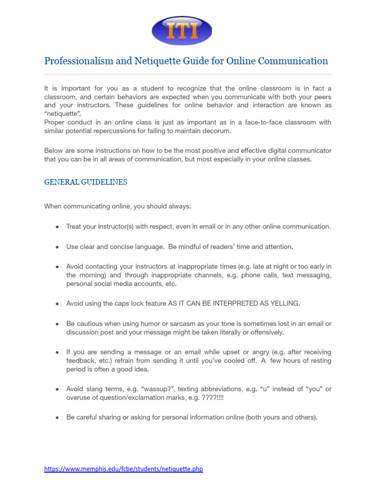 Professionalism and Netiquette Guidelines For Online Environments | PDF