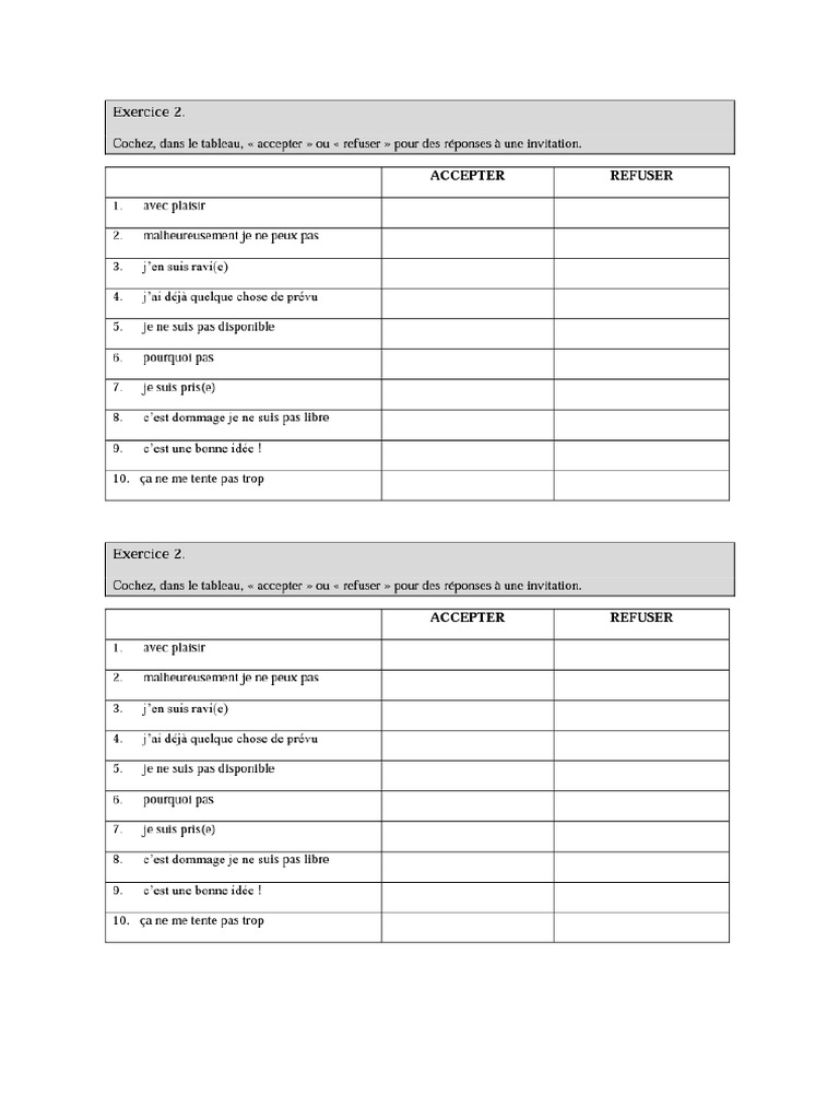 Accepter Refuser Invitation Exo | PDF