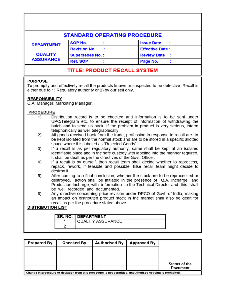 Product Recall System | Download Free PDF | Quality Assurance