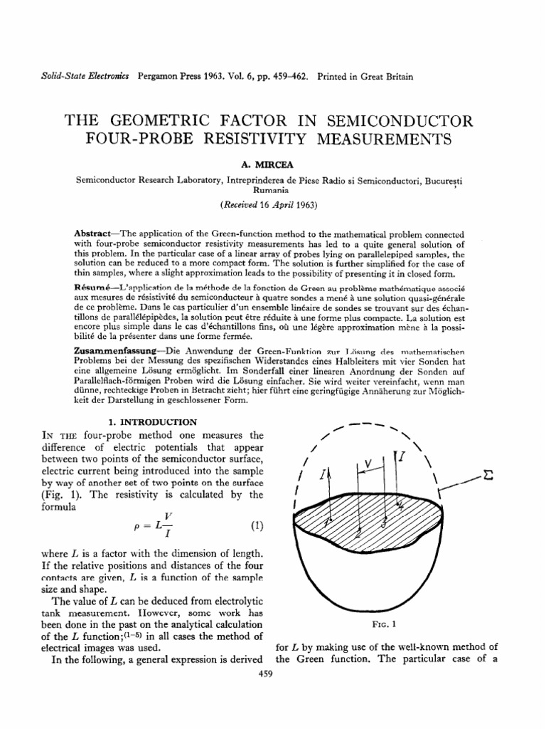THE Geometric Factor in Semiconductor Four-Probe Resistivity ...