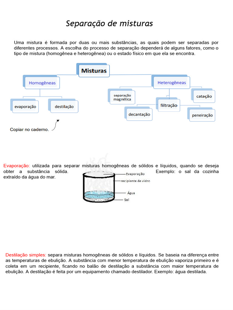 Métodos de Separação de Misturas | PDF | Mistura | Química Física