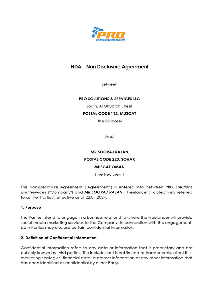 NDA-Non-Disclosure-Agreement-PRO Freelancer | PDF | Non Disclosure Agreement | Civil Law (Common ...