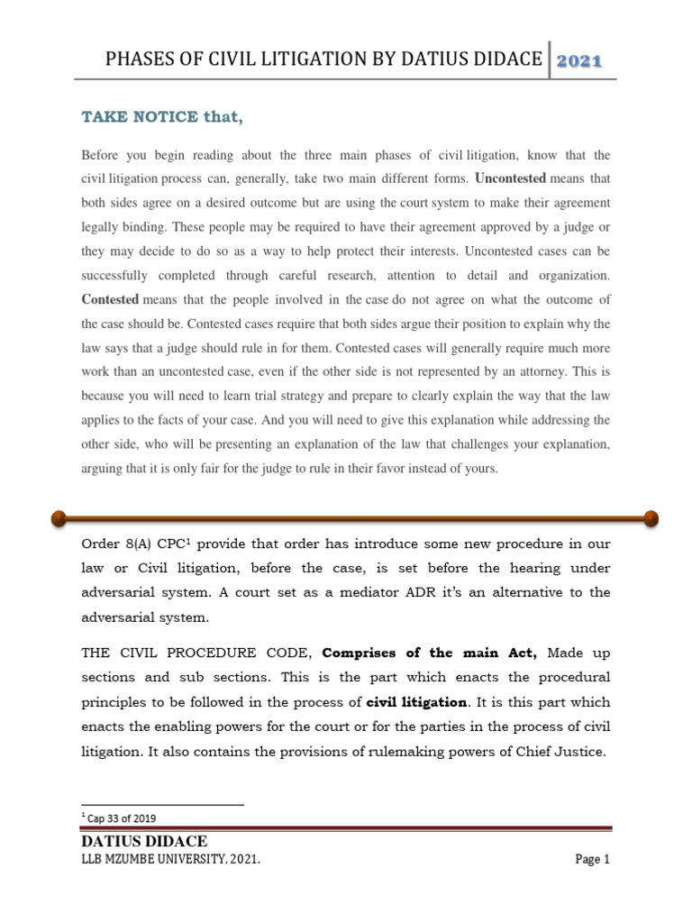 Phases of Civil Litigation by Datius Did | PDF | Lawsuit | Default Judgment