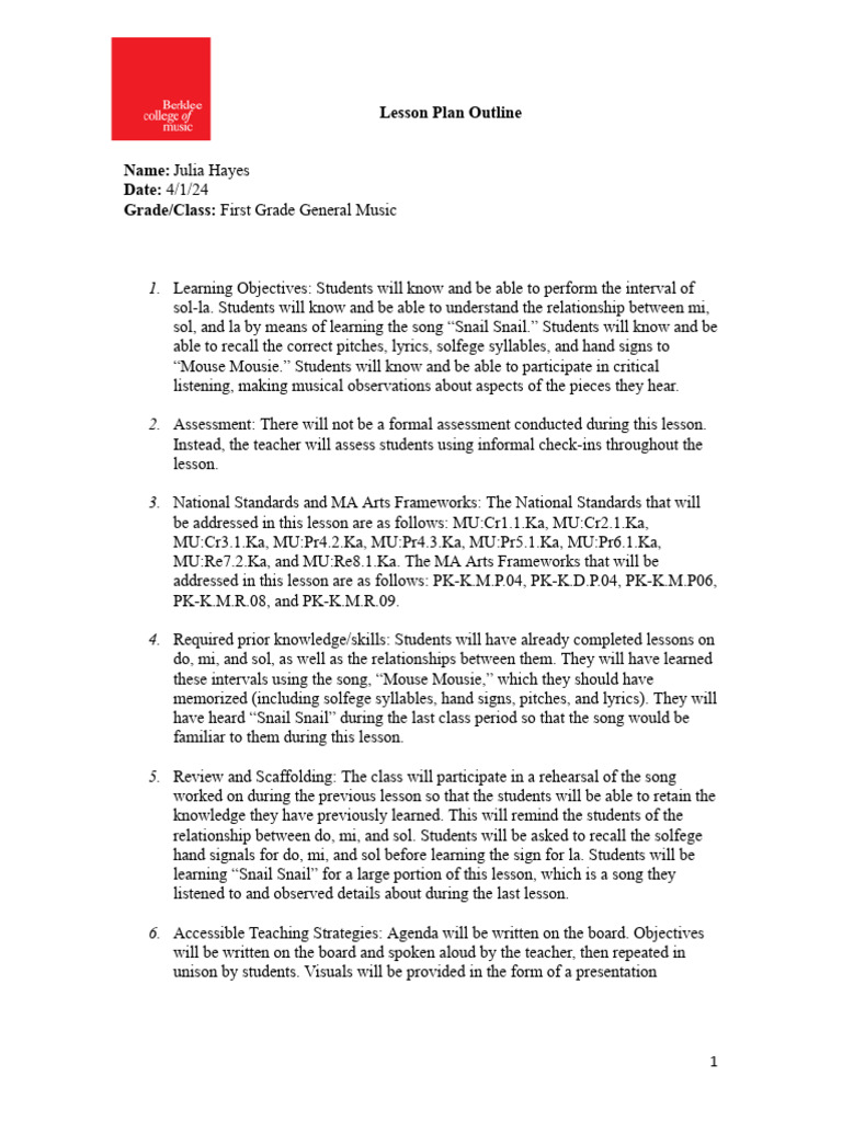 Kodaly Lesson Plan | PDF | Musicology | Learning