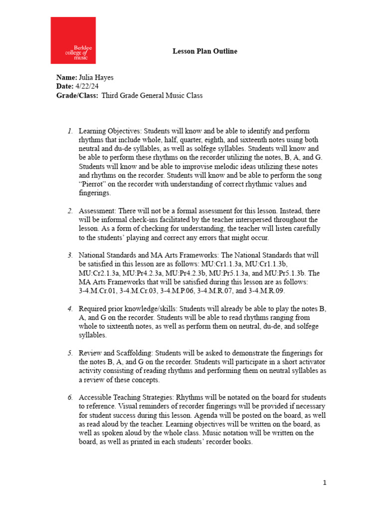 MLT Lesson Plan | PDF | Rhythm | Teachers