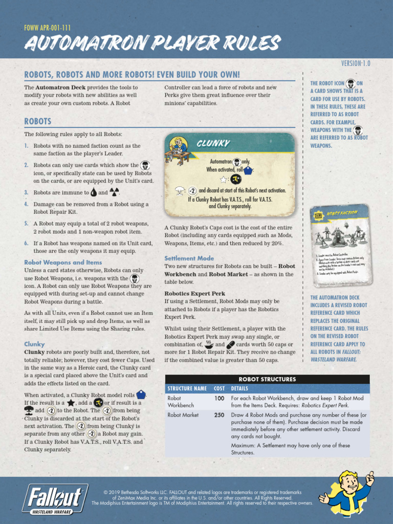 Automatron Player Rules for Robots | PDF