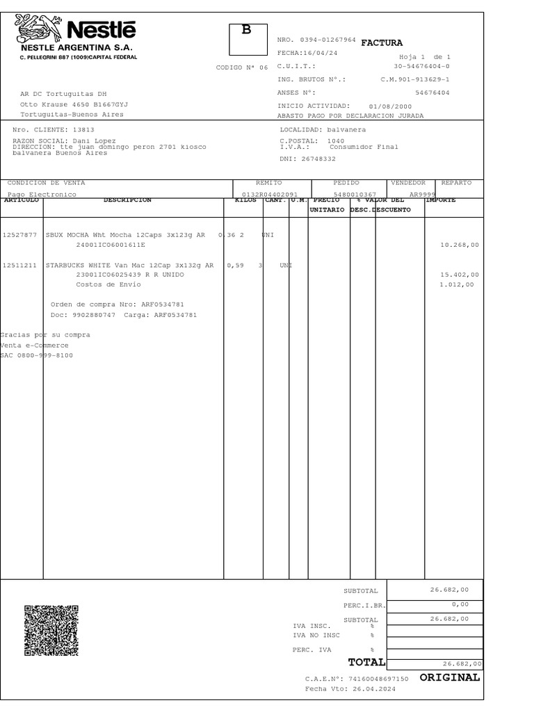 Nestle Ecommerce INVOICE AR 20240416 | PDF | Economias | Tecnología ...