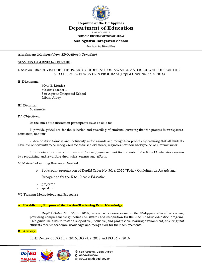 SLE - DepEd Order 36 S. 2016 | PDF | Learning | Cognition