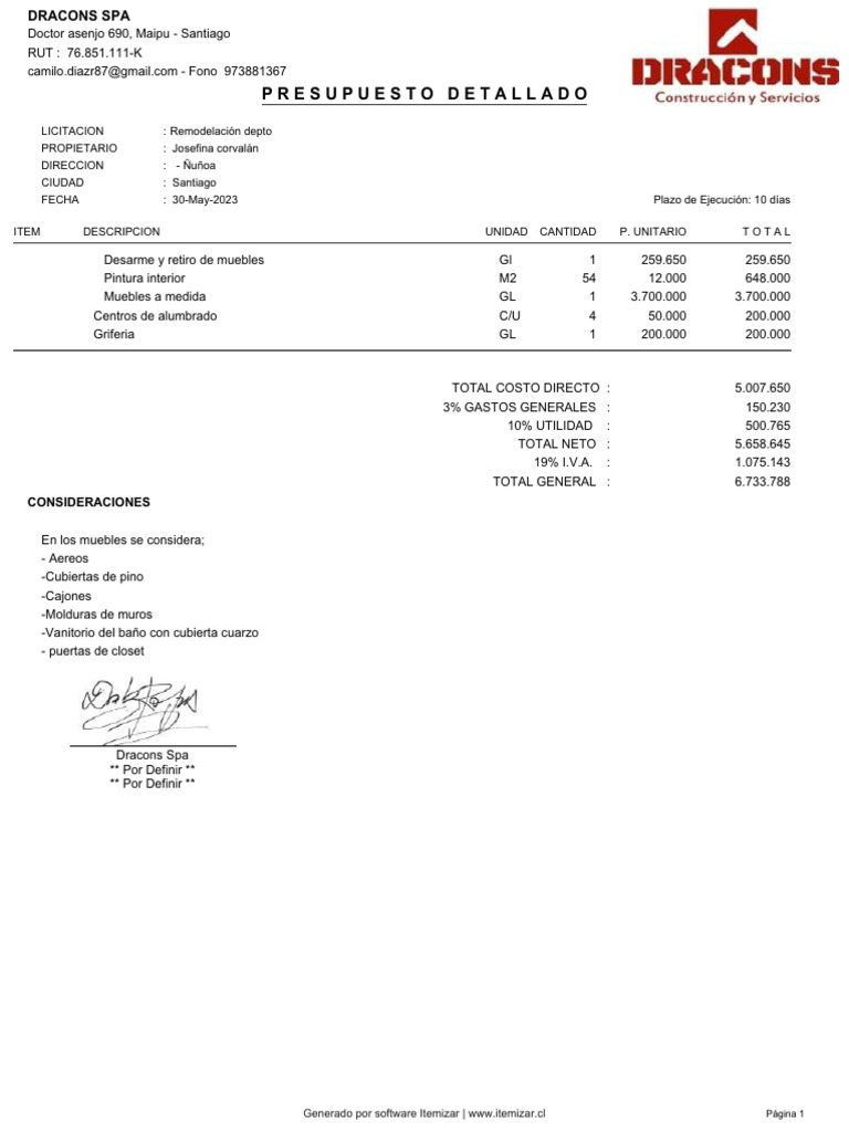 Remodelación Depto Josefina Corvalán | PDF