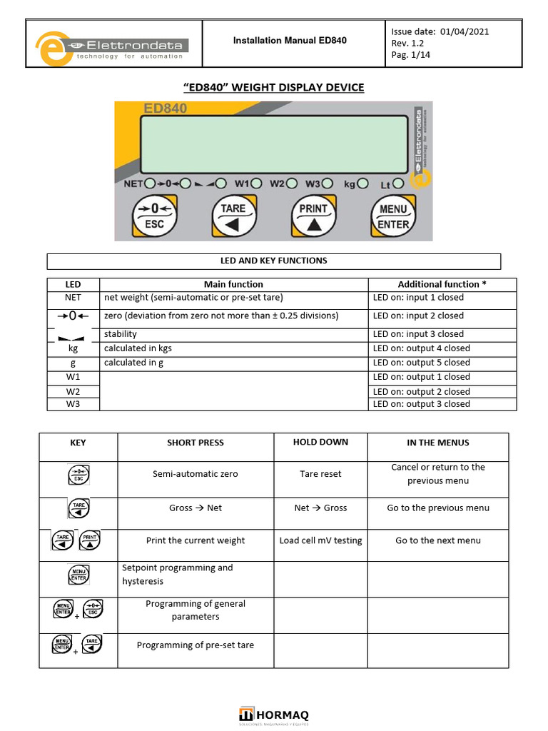 Controlador Peso Ed840-1 Manual Instalacion | PDF | Switch | Relay