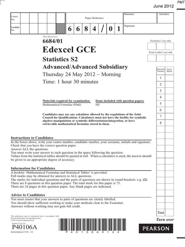 June 2012 QP - S2 Edexcel | PDF