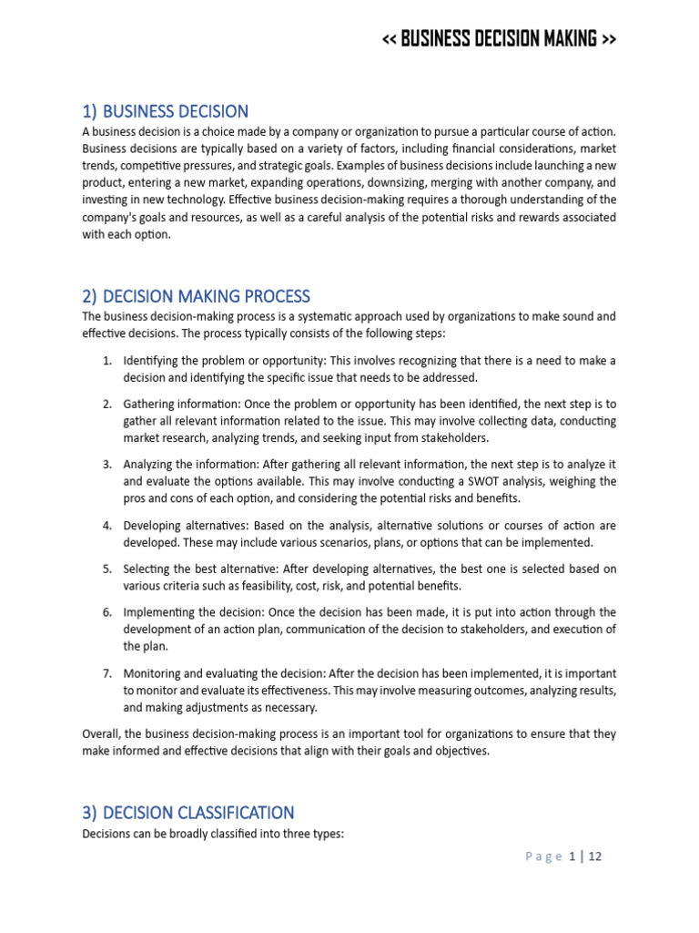 Business Decision-Making Process Explained | PDF | Decision Making | Risk