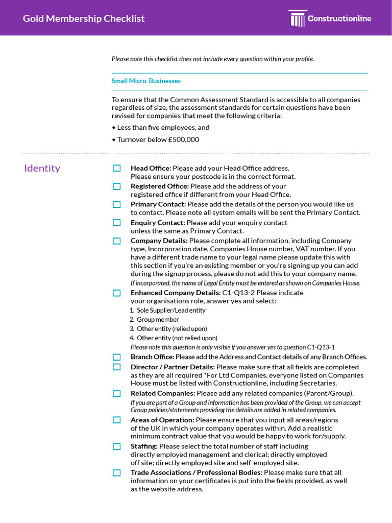 Constructionline GOLD Checklist - Removed | PDF | Balance Sheet ...