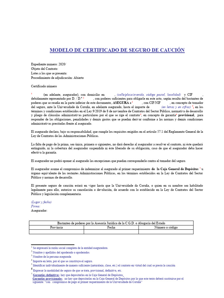 MODELO SEGURO CAUCION LCSP - Doc - 2063069239 | PDF | Seguro | Póliza de seguros