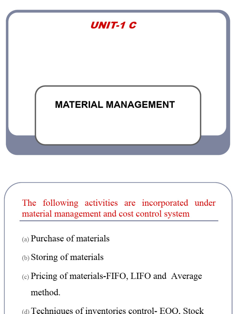 Unit-1 Material Management 2022 | PDF | Inventory | Financial Economics