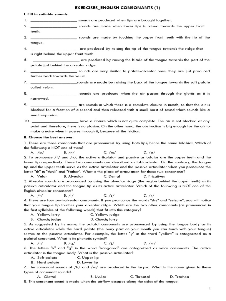 Week 3 - Exercises - English Consonants | Download Free PDF | Consonant | Phonetics