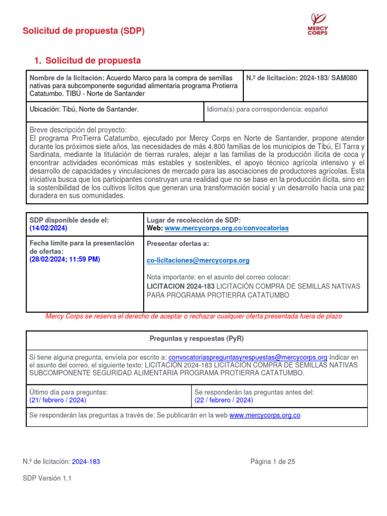 2024-183 Solicitud de Propuesta (SDP) | PDF | Precios | Oferta (economía)