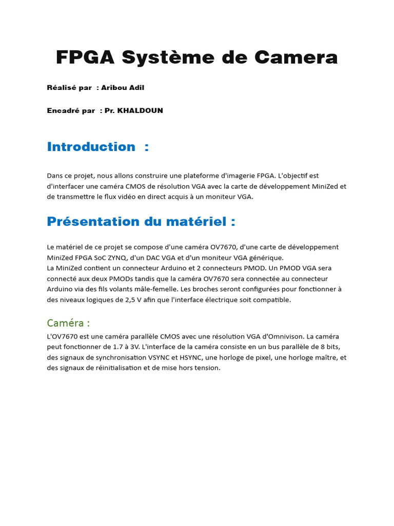 Interface Caméra CMOS avec FPGA | PDF | Arduino | Matériel informatique