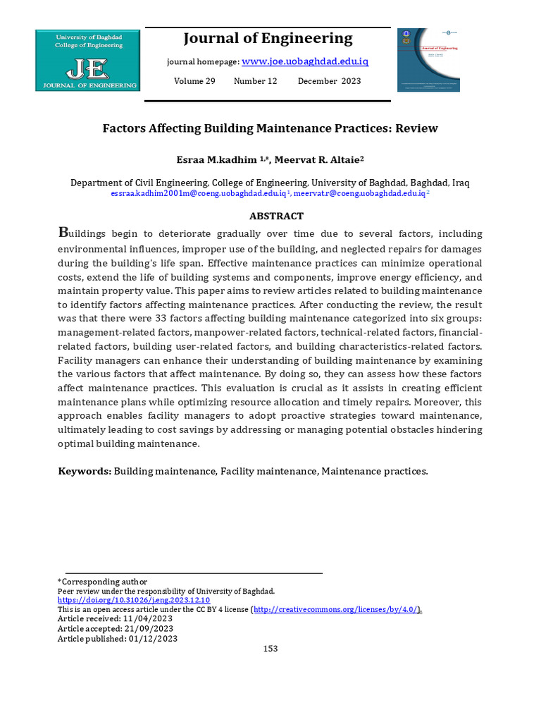 Factors Influencing Building Maintenance | PDF | Building Information ...