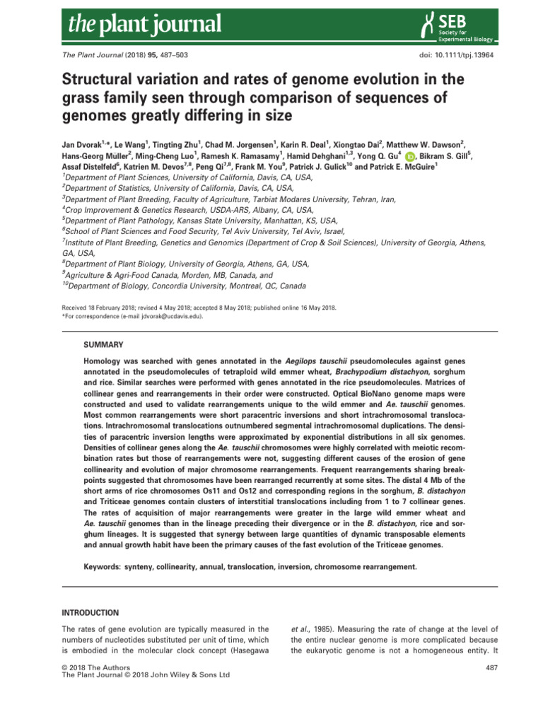 Dvorak-Structural Variation and Rates of Genome Evolution in Thegrass ...